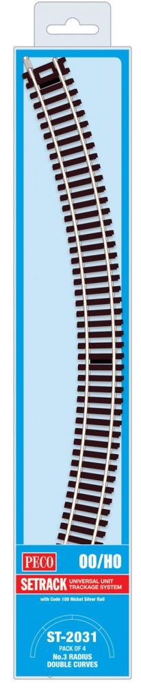 4 stk. Buet skinne R3 - Peco SETRACK - DF Modeltog